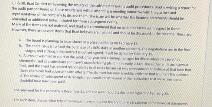 What type of subsequent event is each item & the | Chegg.com