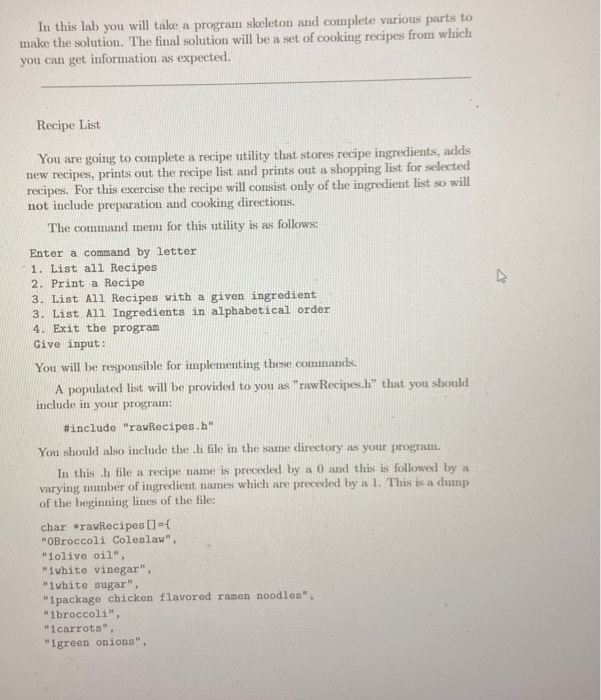 In this lab you will take a program skeleton and | Chegg.com