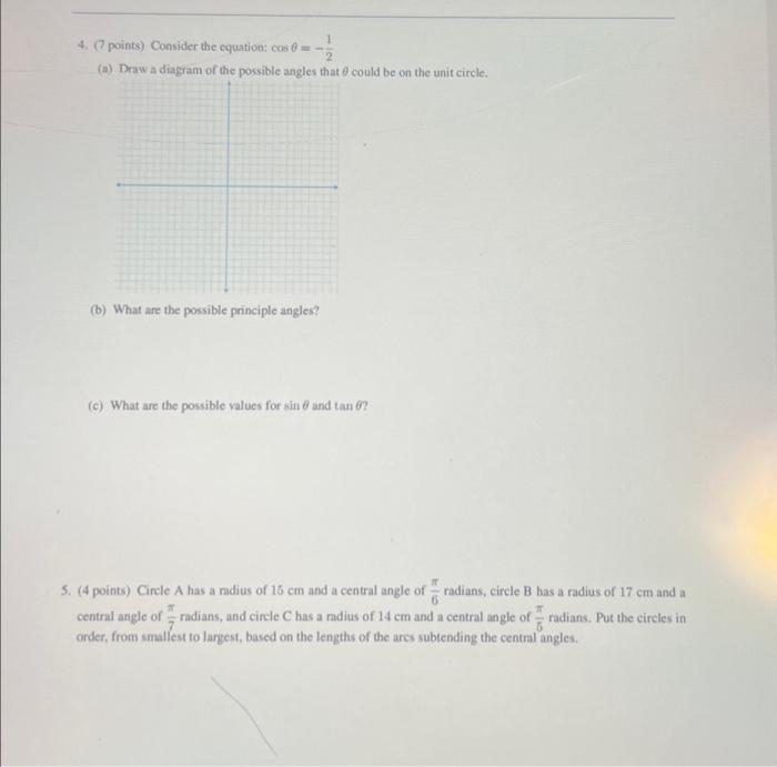 Solved 4. (7 points) Consider the equation: cos -2 (a) Draw | Chegg.com