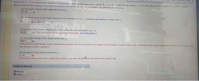 Solved (a) the kinetec enerdy of the ebject at the time t1 | Chegg.com