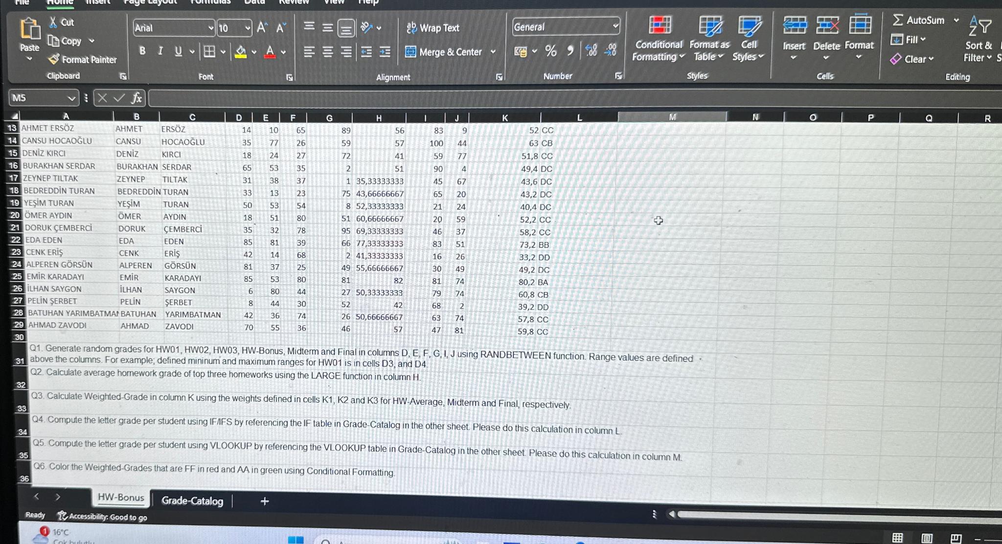 Solved Q1. ﻿Generate random grades for HW01, ﻿HW02, ﻿HW03, | Chegg.com