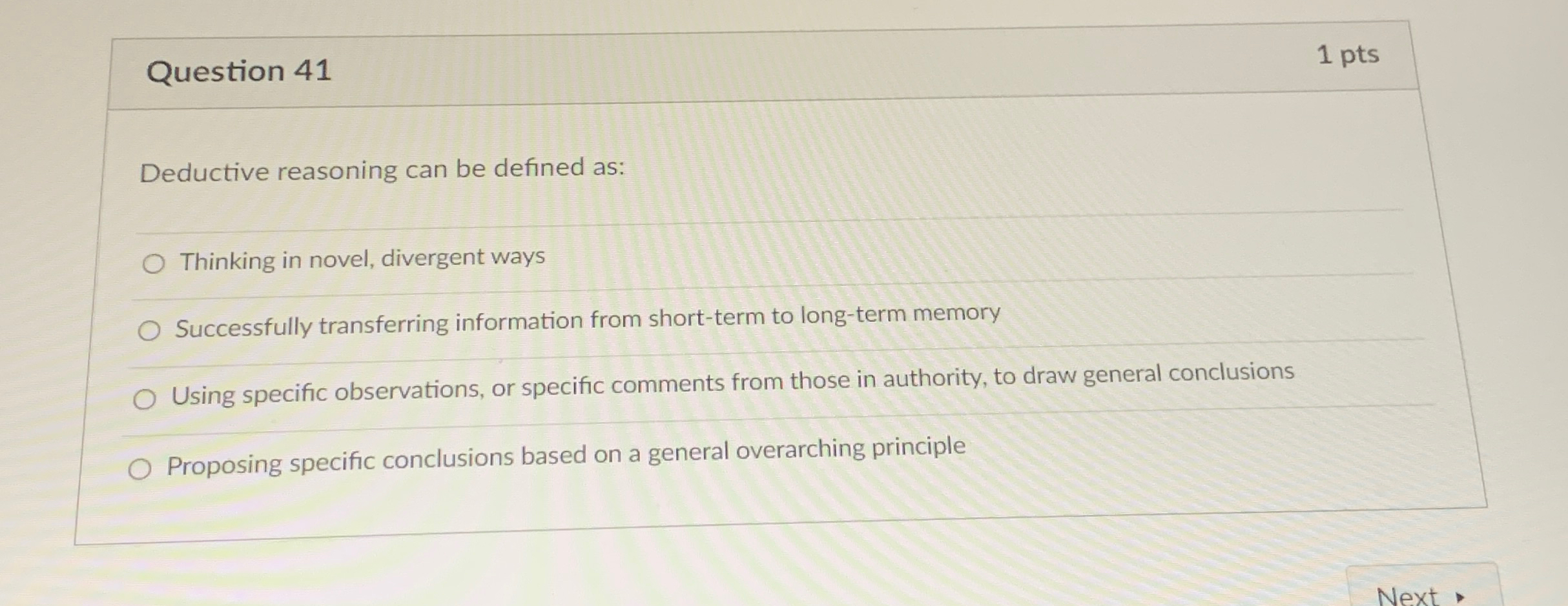 Solved Question 411 ﻿ptsDeductive reasoning can be defined | Chegg.com