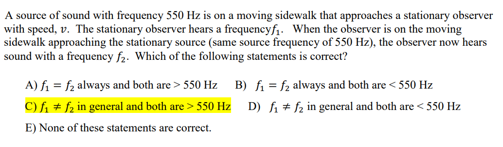 Solved A source of sound with frequency 550 ﻿Hz is on a | Chegg.com