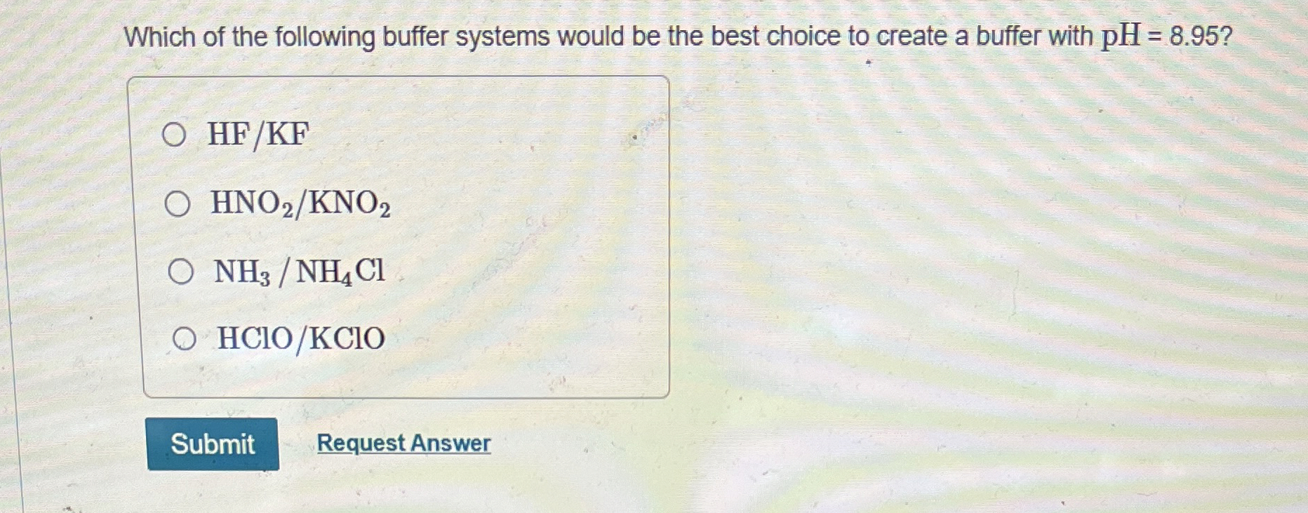 Solved Which of the following buffer systems would be the | Chegg.com