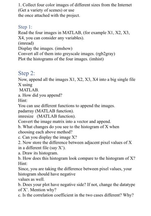 Solved 1. Collect four color images of different sizes from | Chegg.com