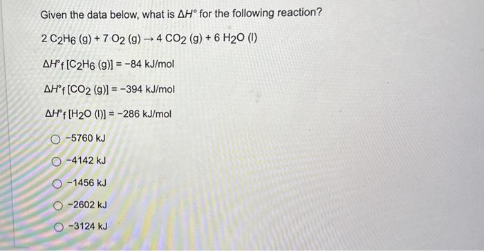 Solved Given the data below, what is ΔH∘ for the following | Chegg.com