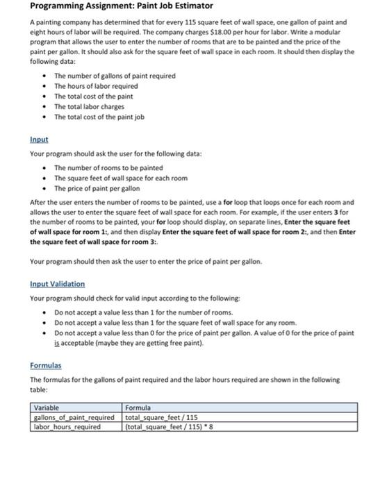 Solved Programming Assignment: Paint Job Estimator A | Chegg.com