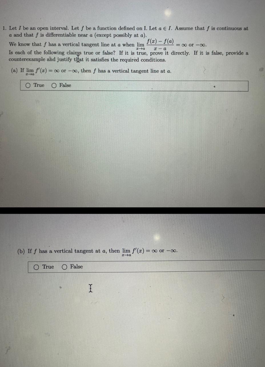 Solved Let I be an open interval. Let f ﻿be a function | Chegg.com
