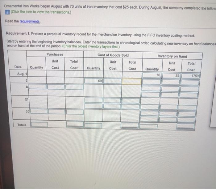 Solved Start by entering the beginning inventory balances | Chegg.com