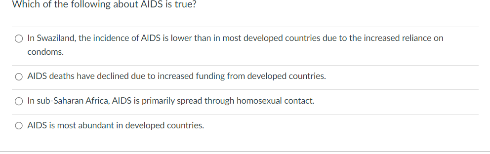 Solved Which of the following about AIDS is true?In | Chegg.com