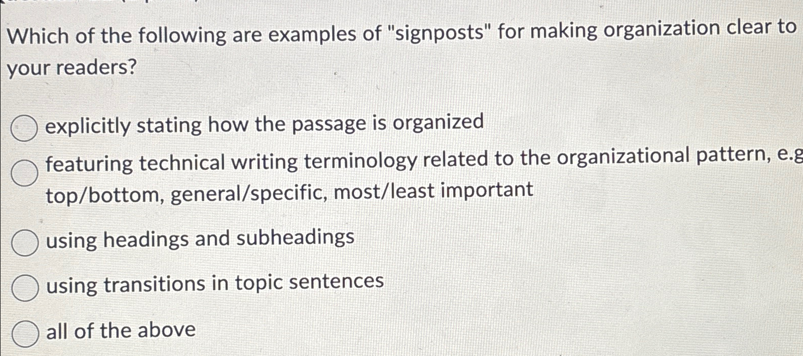 Solved Which of the following are examples of "signposts" | Chegg.com