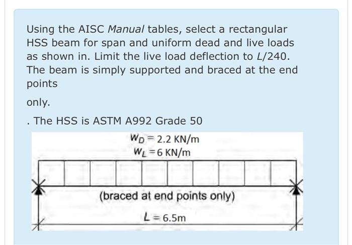 Solved Using the AISC Manual tables, select a rectangular | Chegg.com