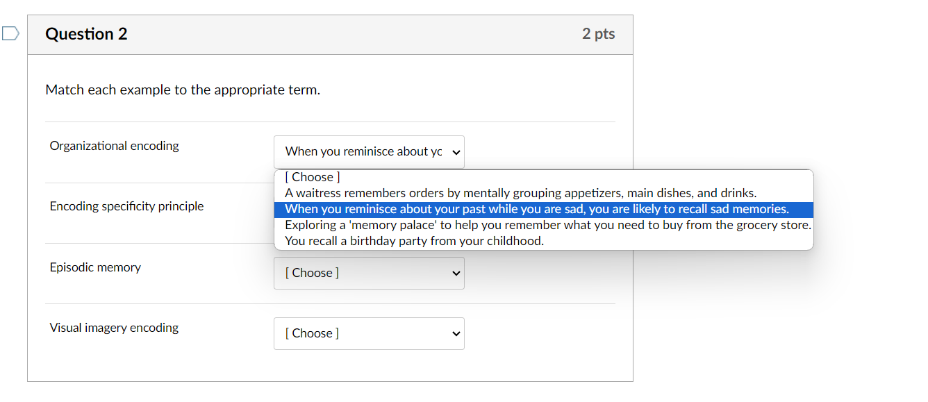 Solved Question 2Match each example to the appropriate | Chegg.com