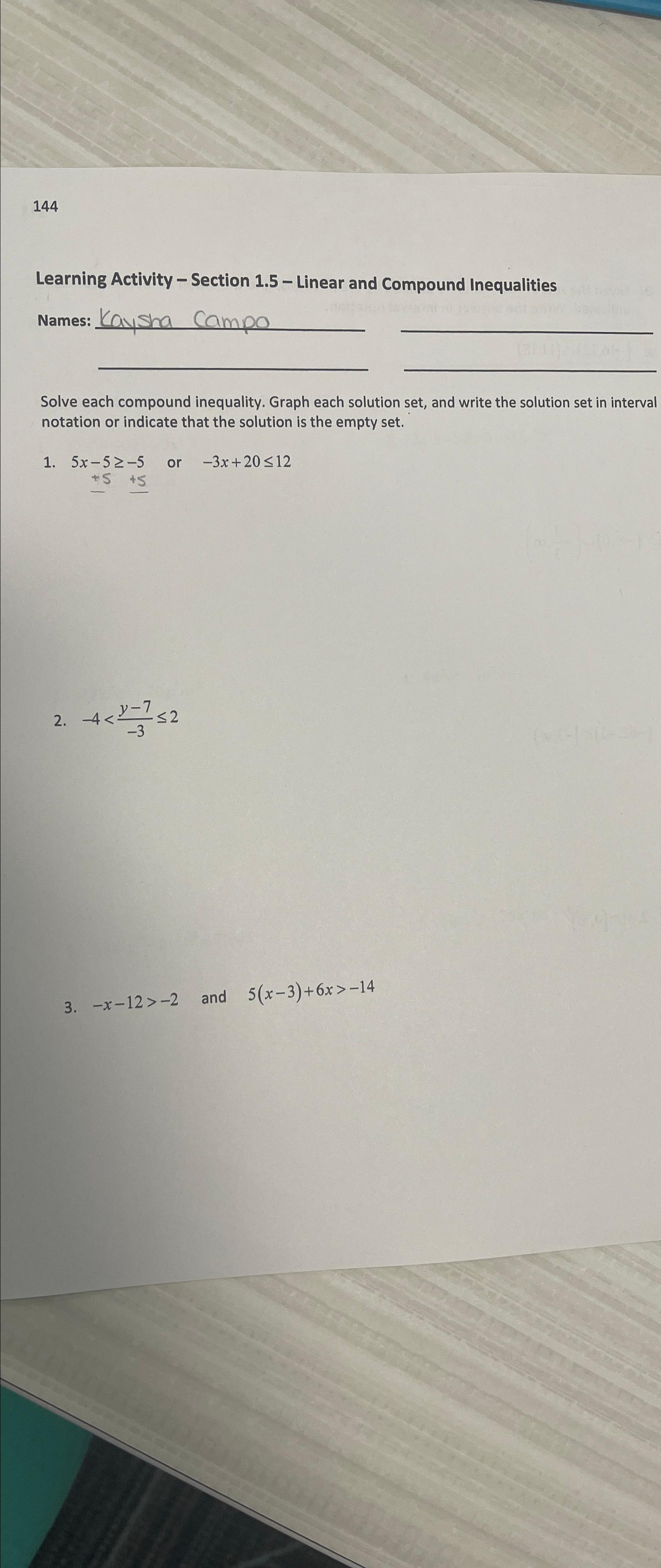 Solved 144Learning Activity - ﻿Section 1.5 - ﻿Linear and | Chegg.com