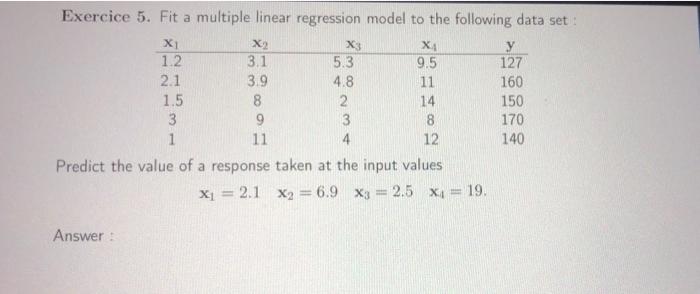 Solved X1 X2 Exercice 5. Fit a multiple linear regression | Chegg.com Solved X1 X2 Exercice 5. Fit a multiple linear regression | Chegg.com
