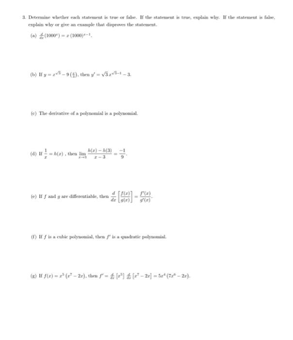 Solved 3. Determine whether each statement is true or false. | Chegg.com