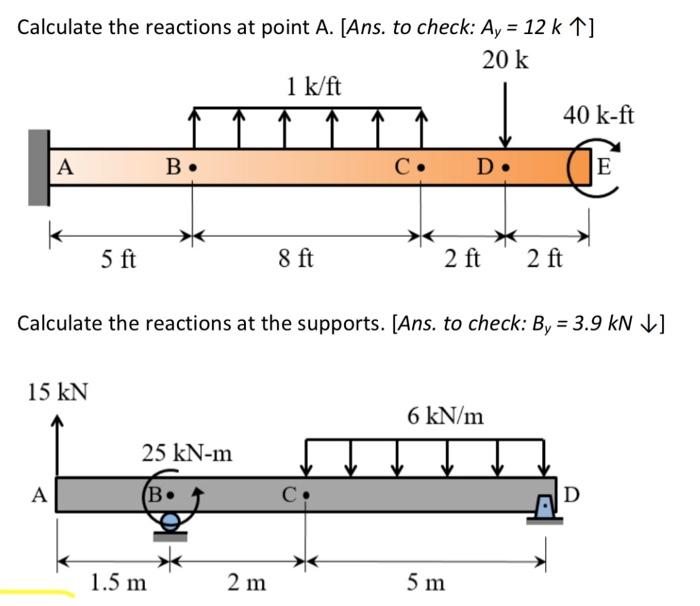 Solved Calculate the reactions at point A. [Ans. to check: | Chegg.com Solved Calculate the reactions at point A. [Ans. to check: | Chegg.com