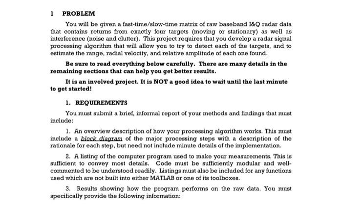 1 PROBLEM You will be given a fast-time/slow-time | Chegg.com