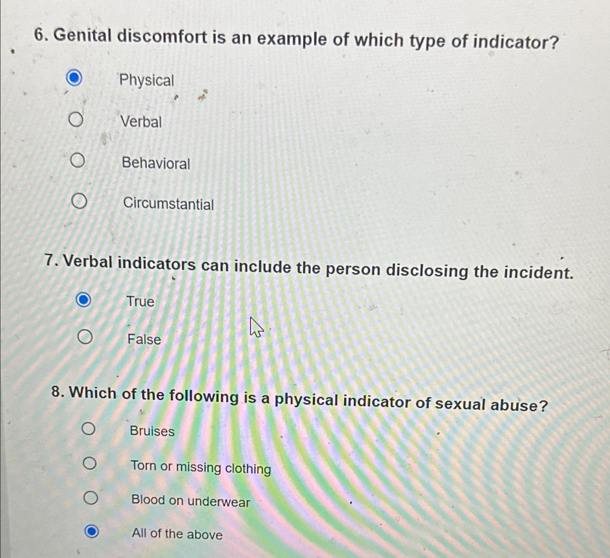Solved Genital discomfort is an example of which type of | Chegg.com