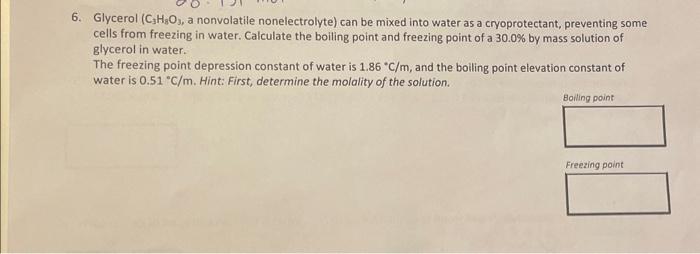 Solved Glycerol (C3H8O3, a nonvolatile nonelectrolyte) can | Chegg.com