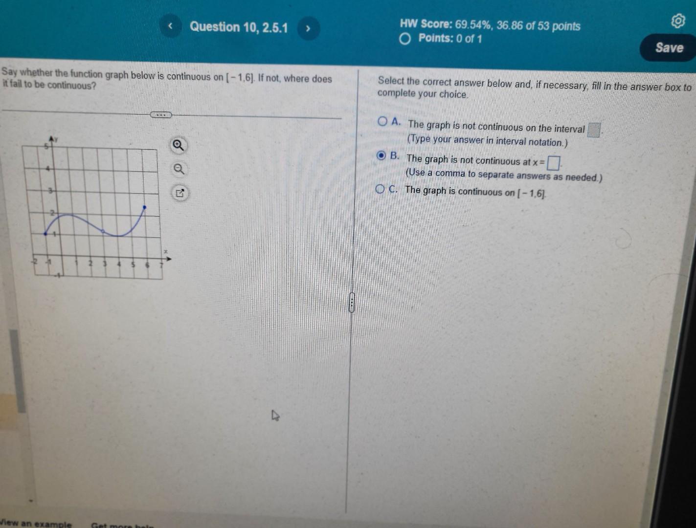 Solved Say whether the function graph below is continuous on | Chegg.com