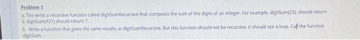Solved Problem 1 a. The write a recursive function called | Chegg.com