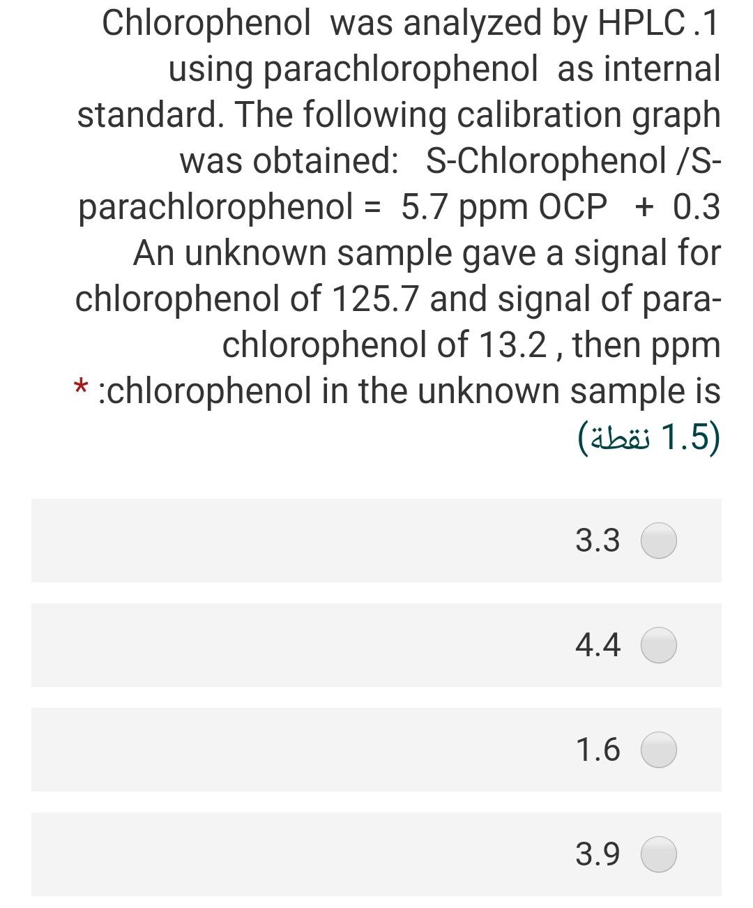 Solved Chlorophenol was analyzed by HPLC.1 using | Chegg.com