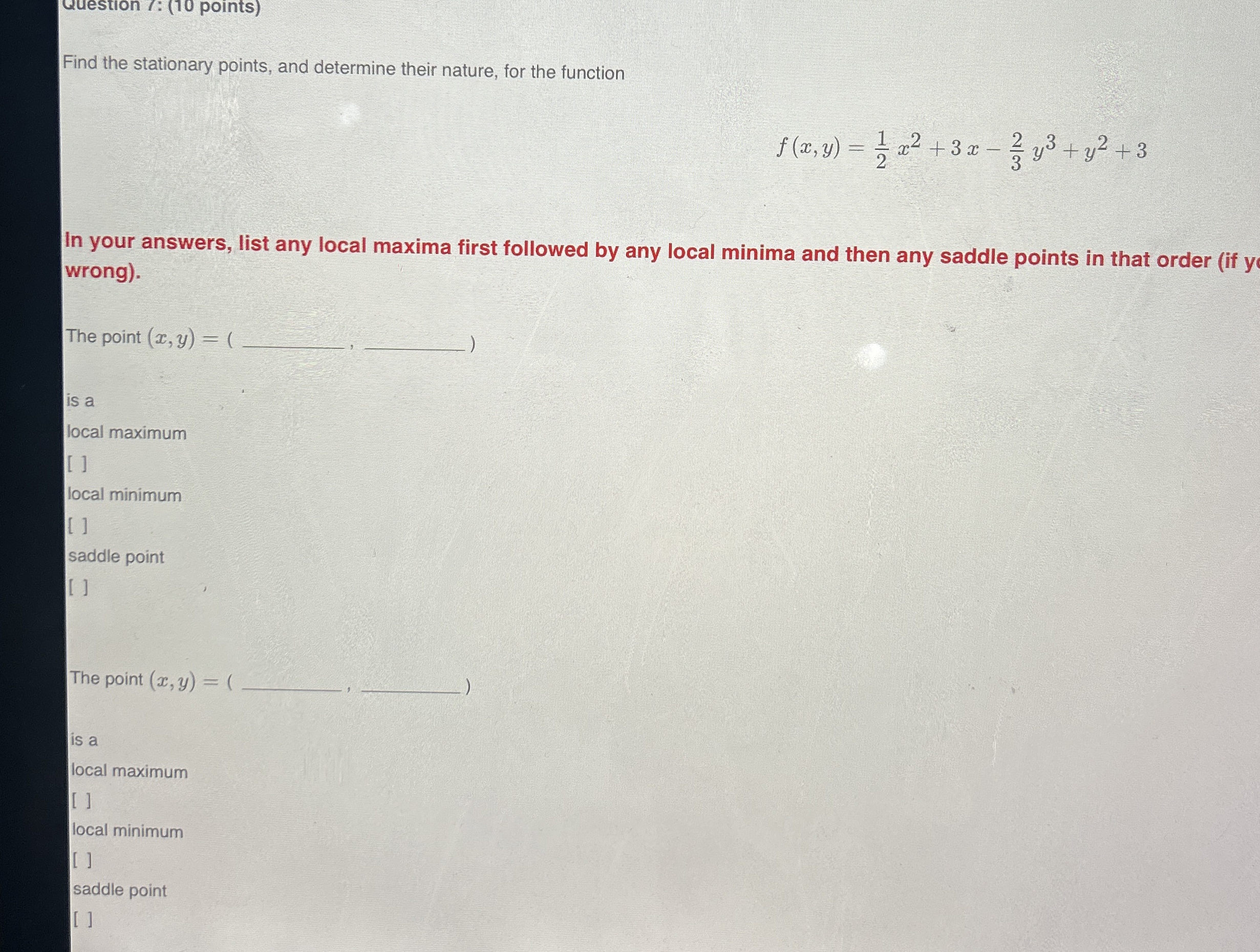 Solved Find the stationary points, and determine their | Chegg.com