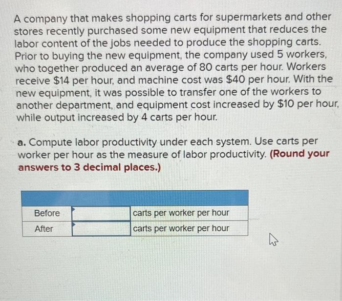 Solved A company that makes shopping carts for supermarkets | Chegg.com