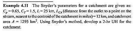 Solved Example 4.11 The Snyder's parameters for a catchment | Chegg.com