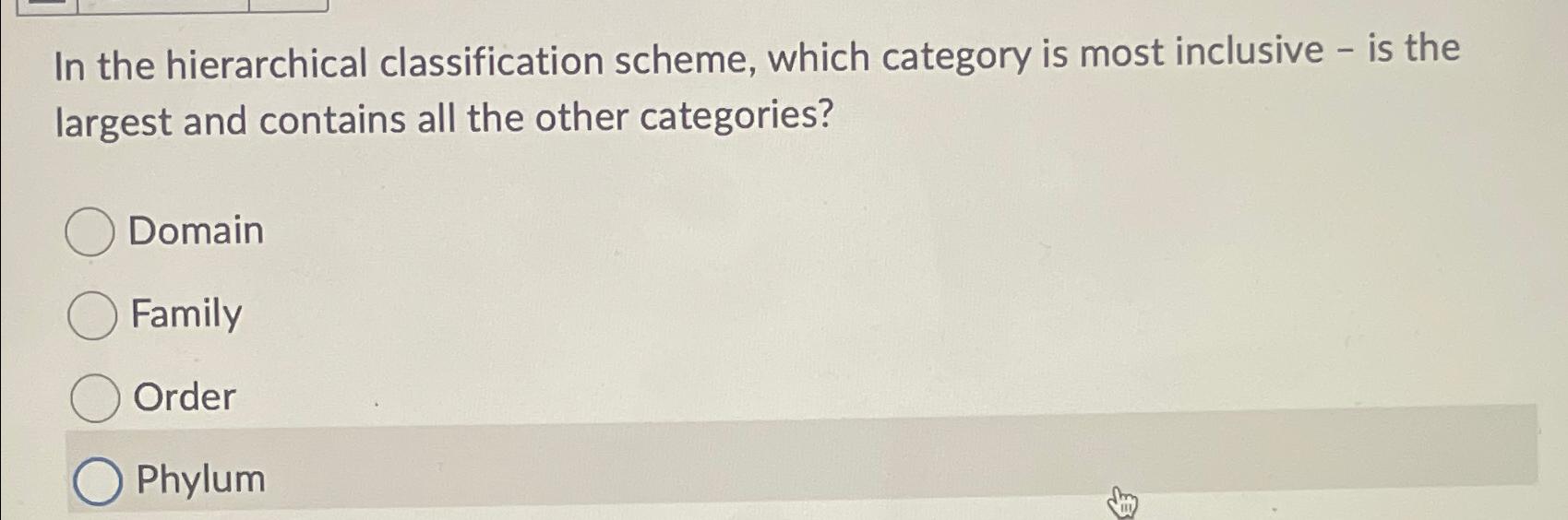 Solved In the hierarchical classification scheme, which | Chegg.com