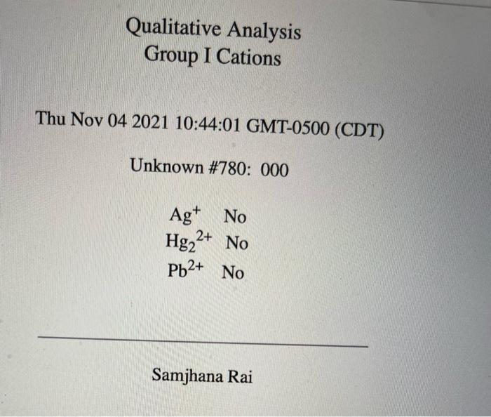 Solved Check Your Results For The Trial Unknown Ions Yes No