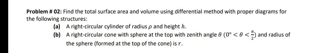Solved Problem # 02: Find the total surface area and volume | Chegg.com
