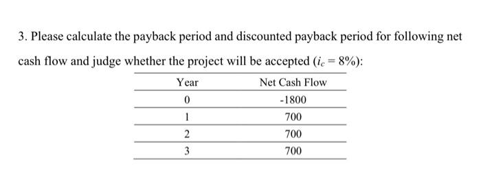 Solved 3. Please calculate the payback period and discounted | Chegg.com