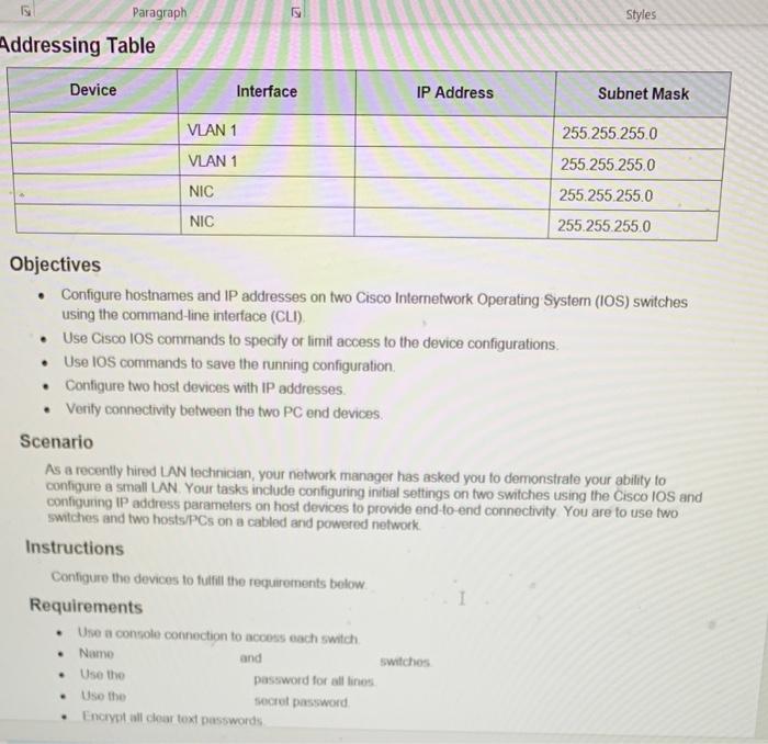 Solved Styles Paragraph Addressing Table Device Interface IP | Chegg.com