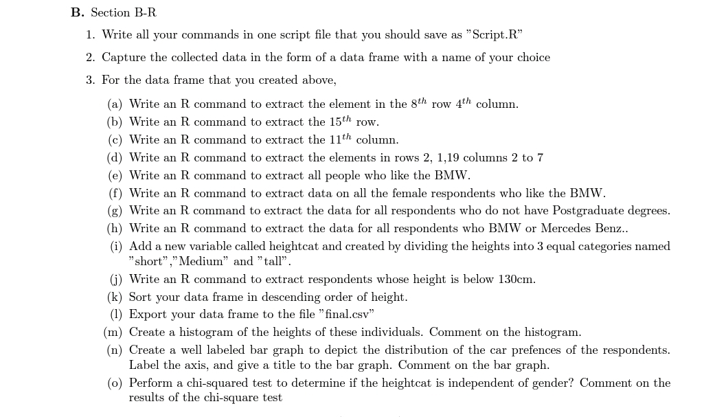 Solved B. ﻿Section B-RWrite all your commands in one script | Chegg.com