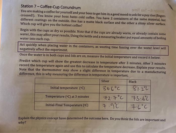 Solved Station 7-Coffee-Cup Conundrum You are making a | Chegg.com