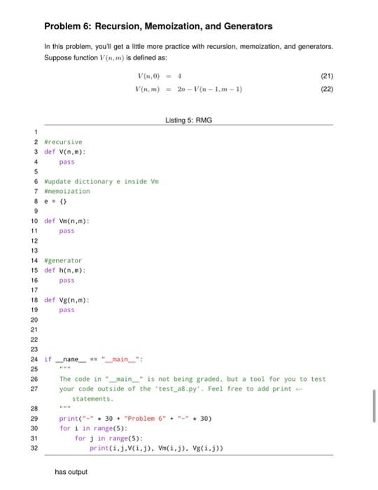 Solved Problem 6 Recursion Memoization And Generators In 9536