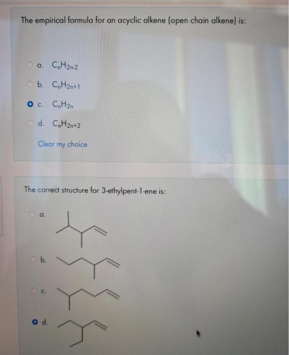 Solved The empirical formula for an acyclic alkene (open | Chegg.com