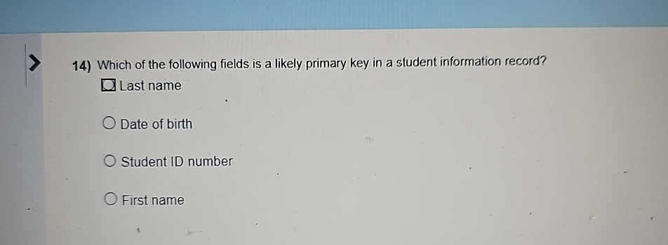 Solved Which of the following fields is a likely primary key | Chegg.com