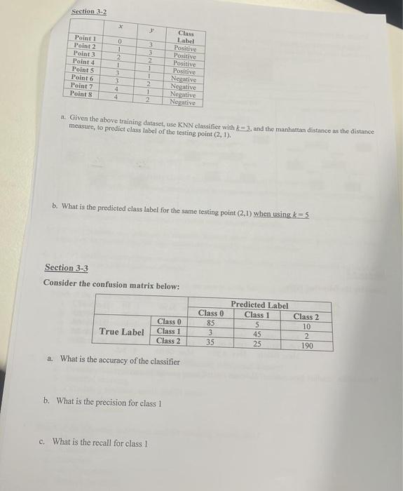 Solved Section 3−2 a. Given the above training dataset, use | Chegg.com