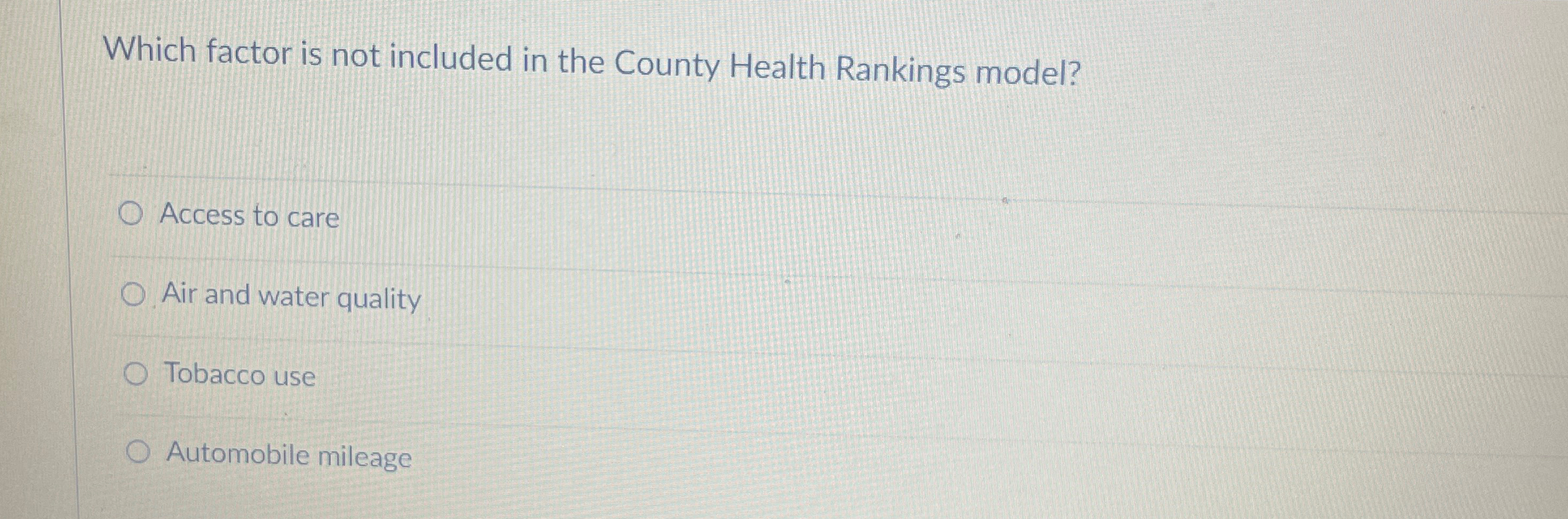Solved Which factor is not included in the County Health | Chegg.com