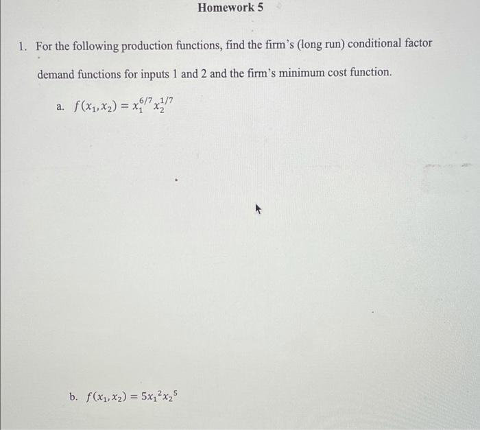 Solved Homework 5 1. For the following production functions, | Chegg.com