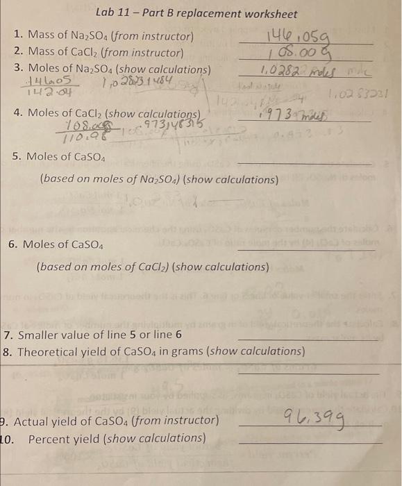 Solved Lab 11 - Part B replacement worksheet 1. Mass of | Chegg.com