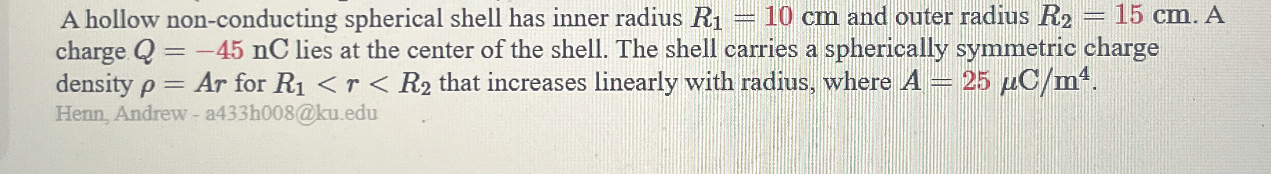 Solved A hollow non-conducting spherical shell has inner | Chegg.com