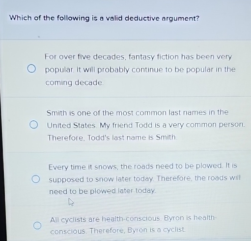 Solved Which of the following is a valid deductive | Chegg.com