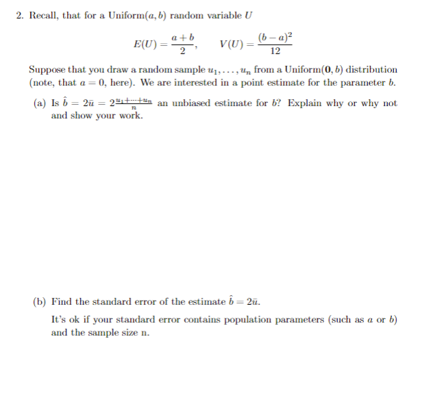 Solved Recall, that for a Uniform (a,b) ﻿random variable | Chegg.com