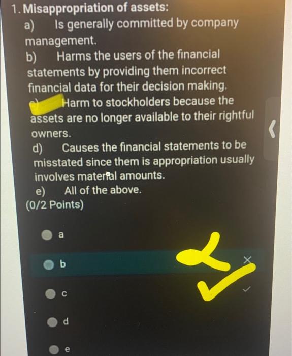 Solved Misappropriation of assets: a) Is generally committed | Chegg.com