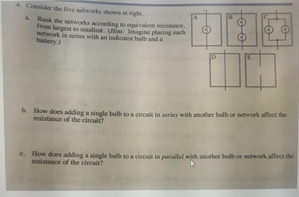 Solved A B 4. Consider the five networks shown at right. & | Chegg.com