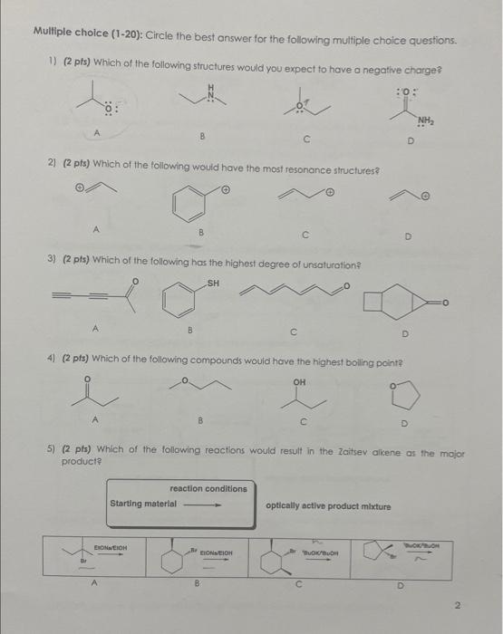 Solved Multiple choice (1-20): Circle the best answer for | Chegg.com